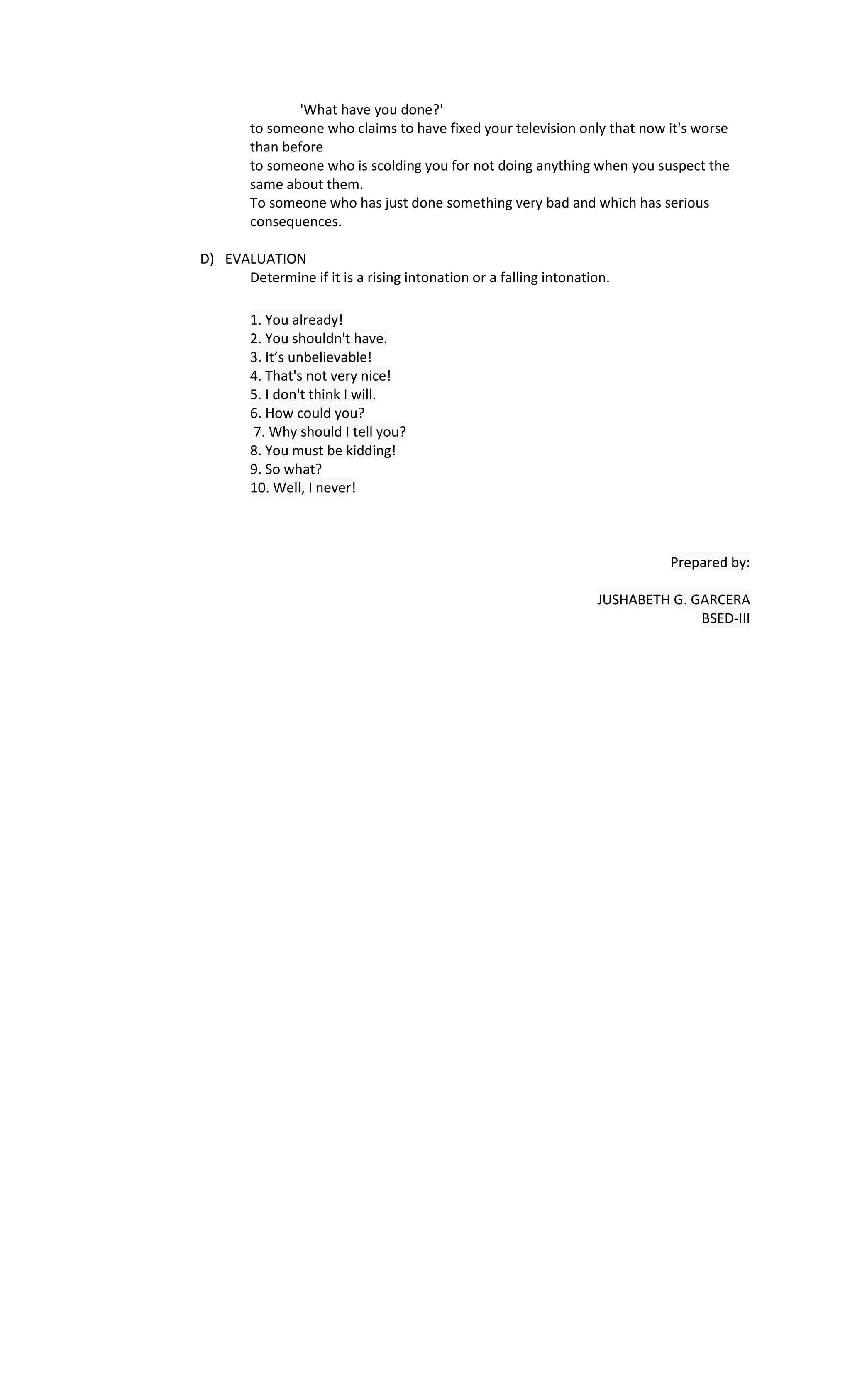 Lesson plan for intonation | DOCX