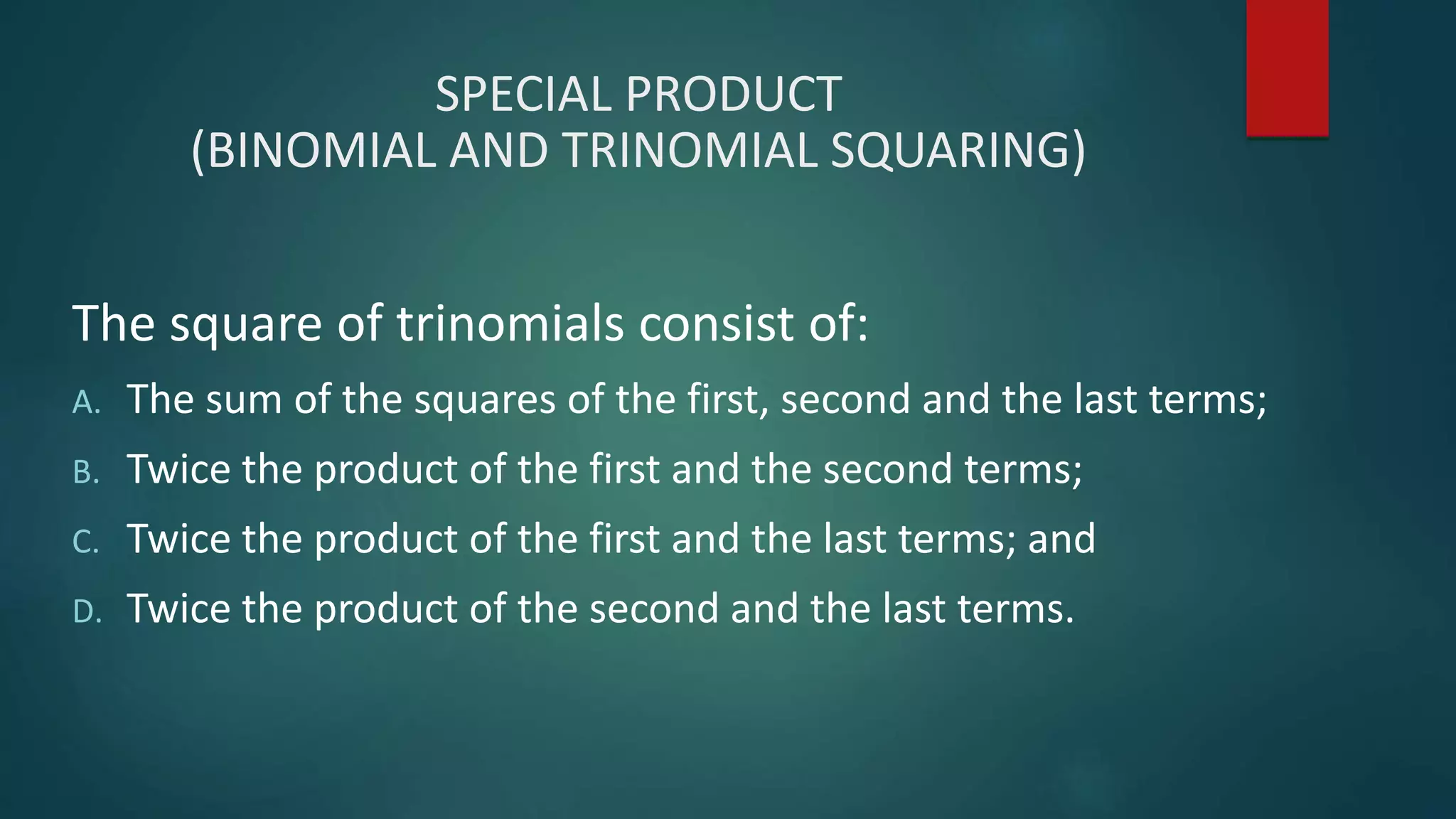 Special Product ( Binomial And Trinomial Squaring) | PPT