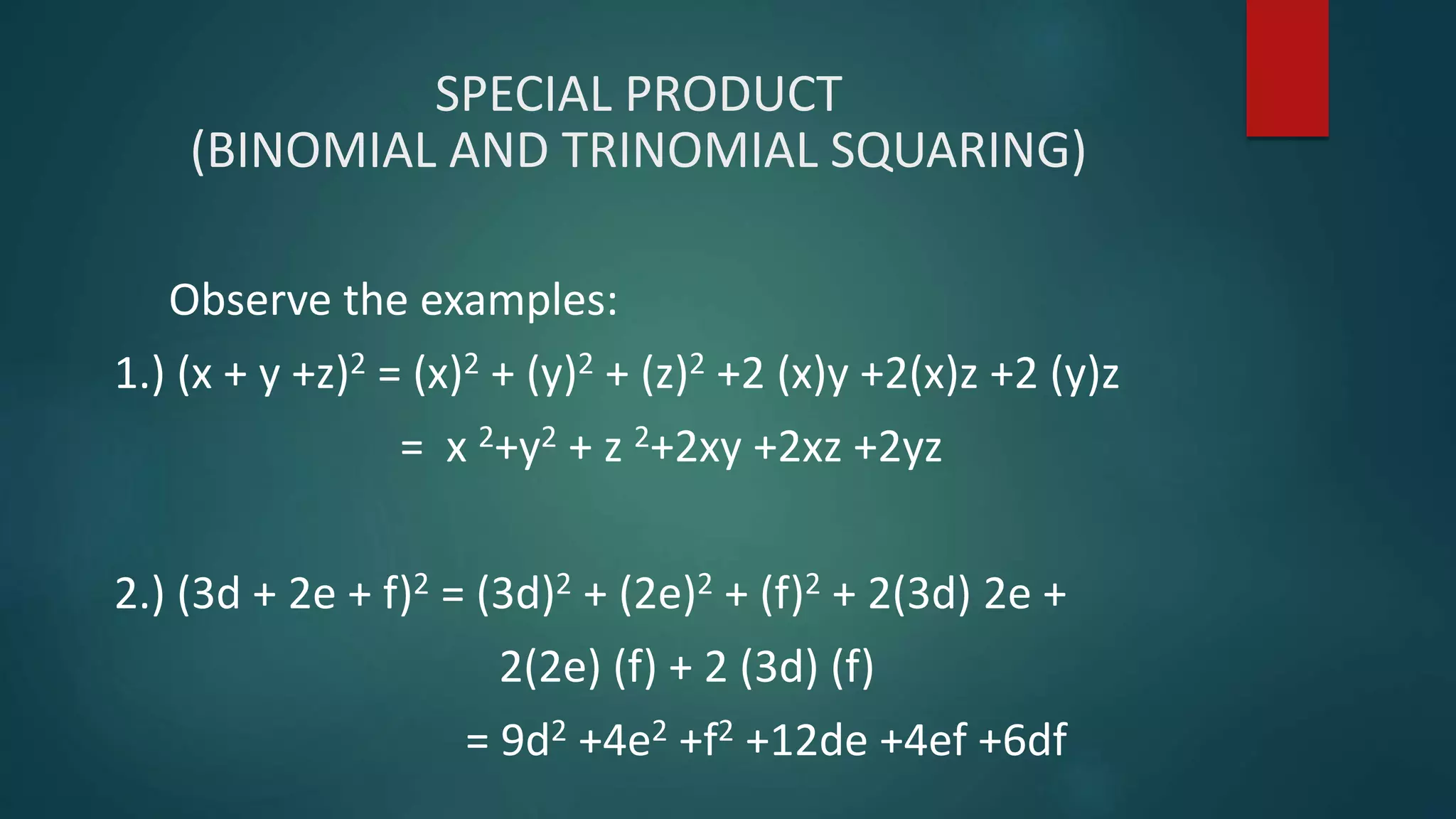Special Product ( Binomial And Trinomial Squaring) | PPTX
