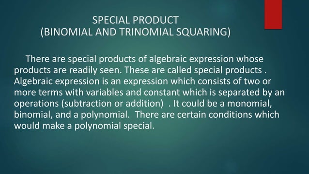 Special Product ( Binomial And Trinomial Squaring) | PPT