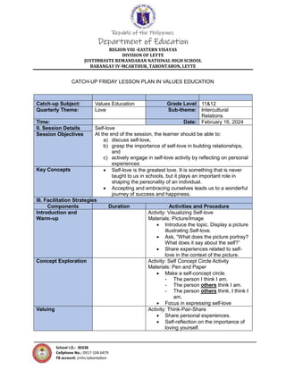 Lesson Plan in Values Education 11 and 12 | DOCX