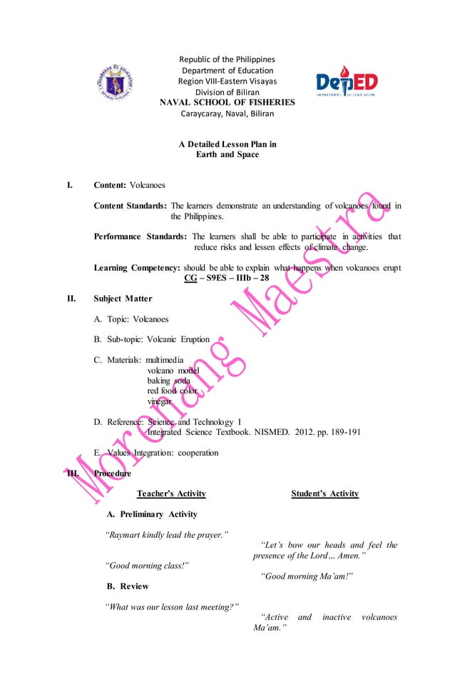 Sample Detailed Lesson plan in Physical Science (Junior High) | DOCX
