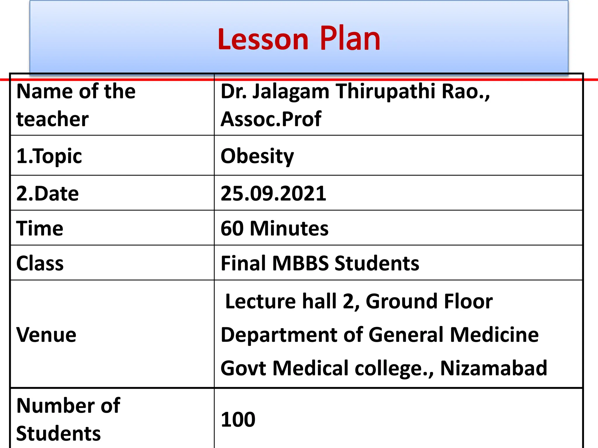 lessonplan JTR.pptx For medical education | PPTX