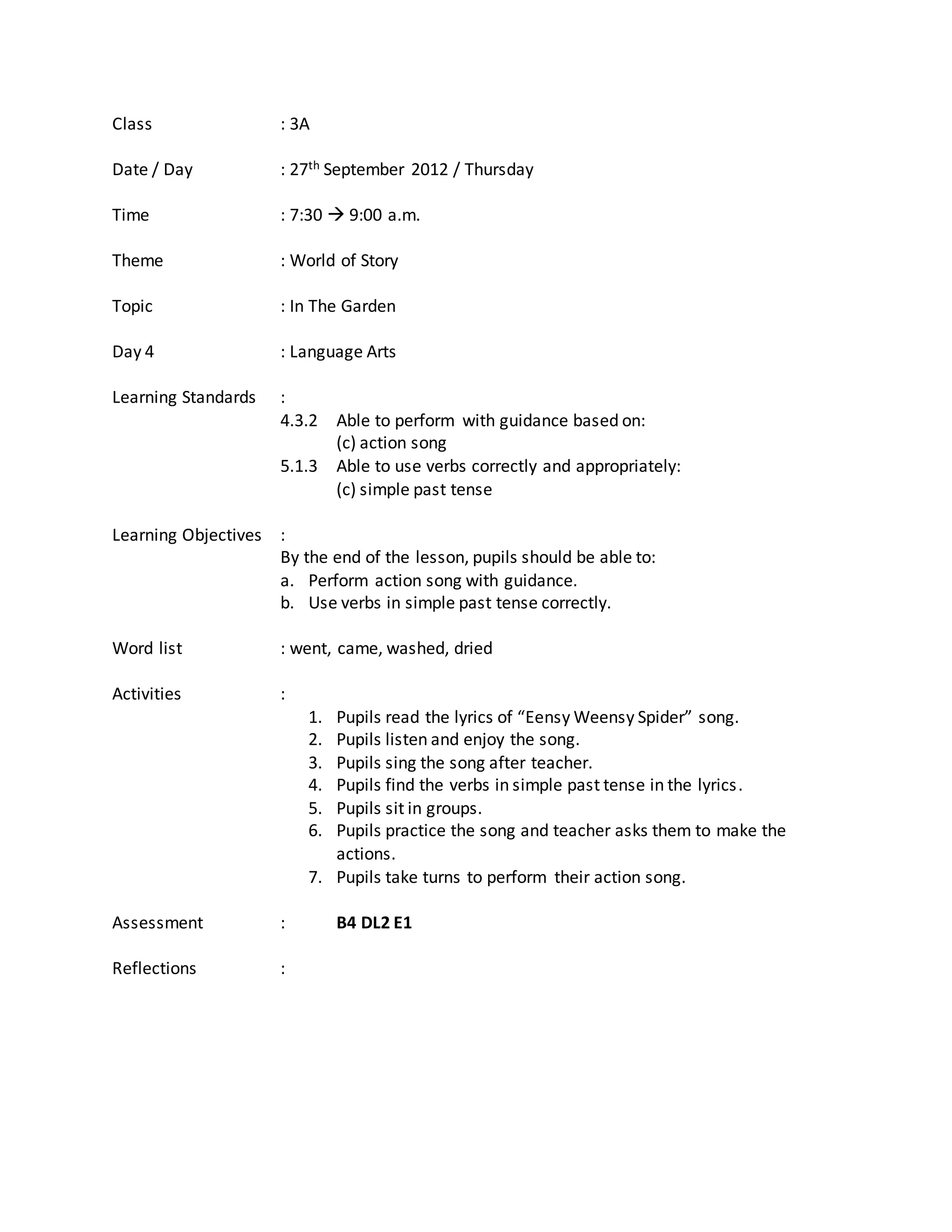 Lesson plan kssr tahun 3 (writing) group 2 | DOCX