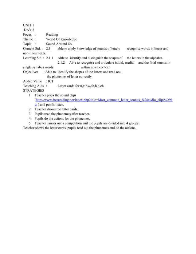 Lesson plan kssr_year1 | PDF