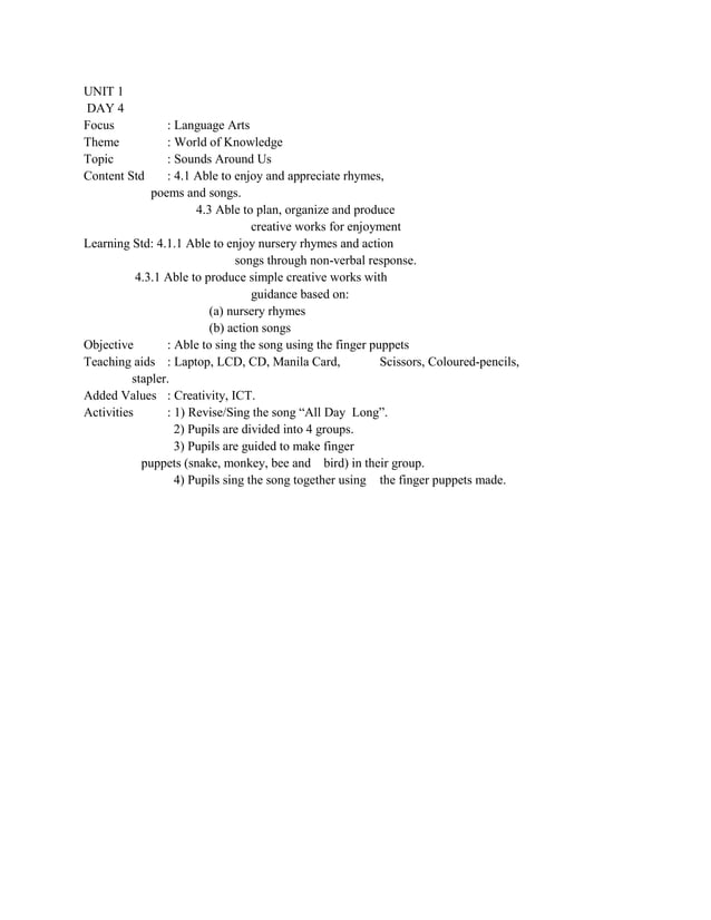 Lesson plan kssr_year1 | PDF