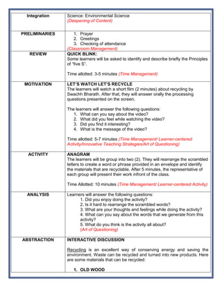 Lesson Plan by Larce & Segui Recyclable Materials (Final) | PDF