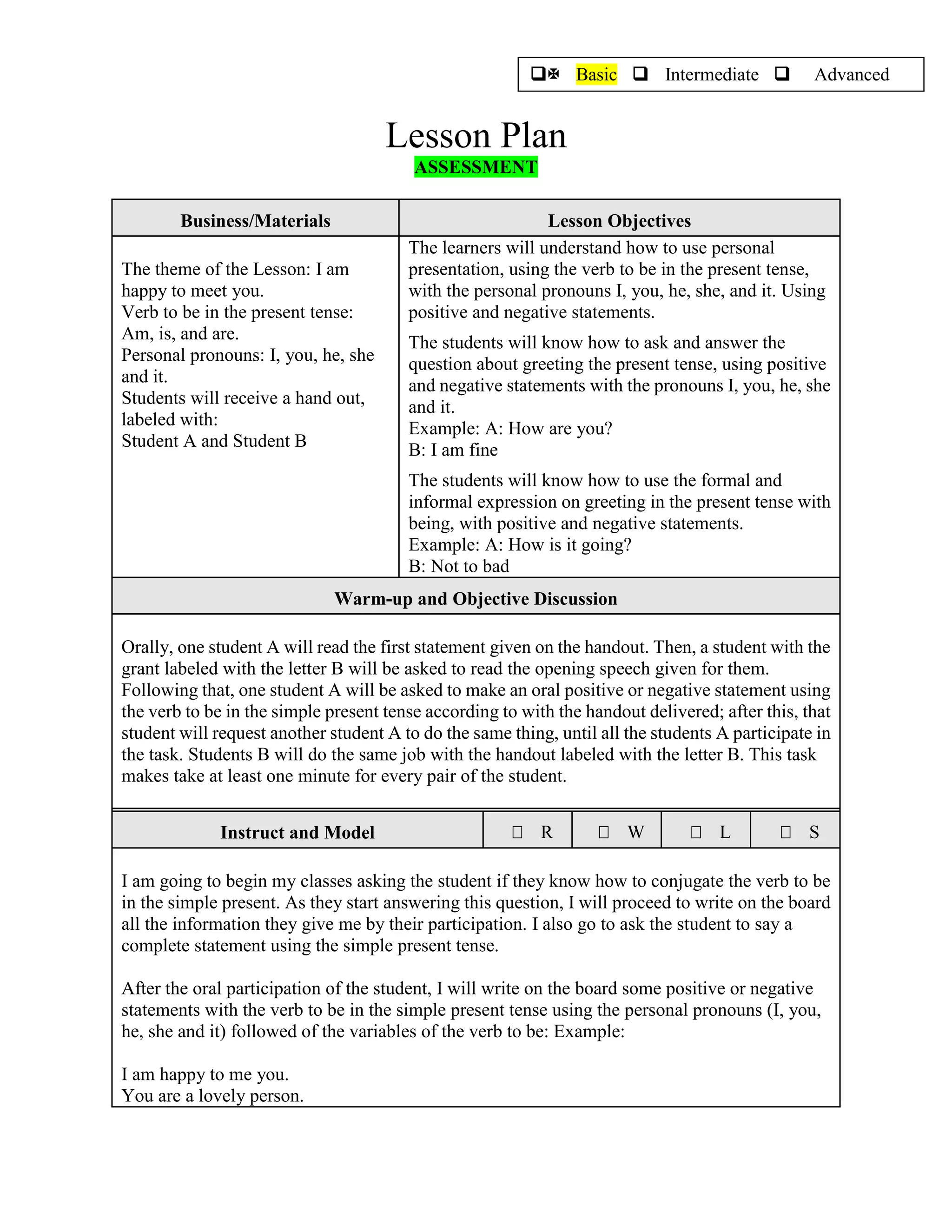 Lesson plan lesson -assessment | PDF