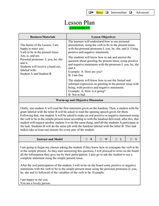 Lesson plan lesson -assessment | PDF