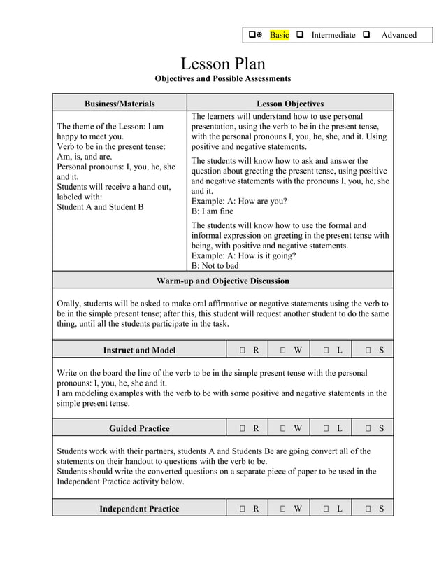 Objectives and Possible Assessments | PDF