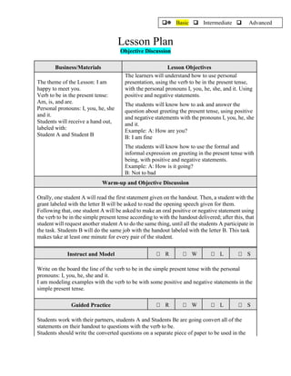 Lesson plan lesson 3. module 2.-objective discussion | PDF