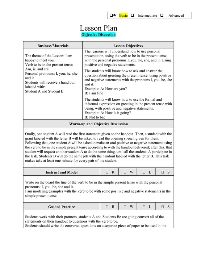 Lesson plan lesson 3. module 2.-objective discussion | PDF