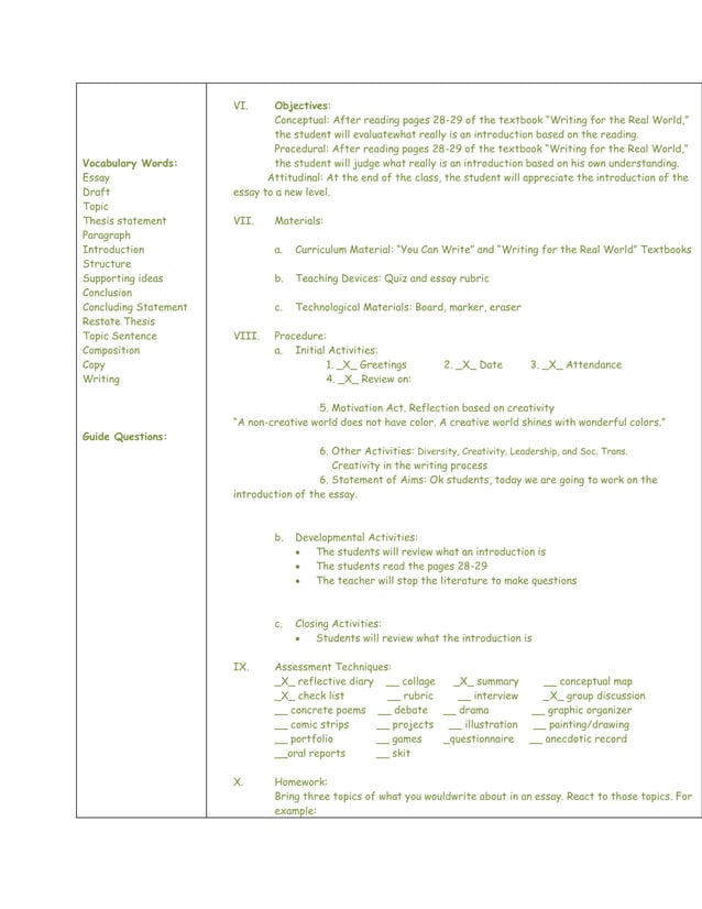 Lesson plan march 1 | DOCX | Homework and Study | Education