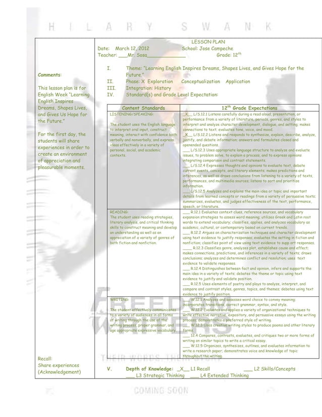 Lesson plan march 12 | DOCX | Education