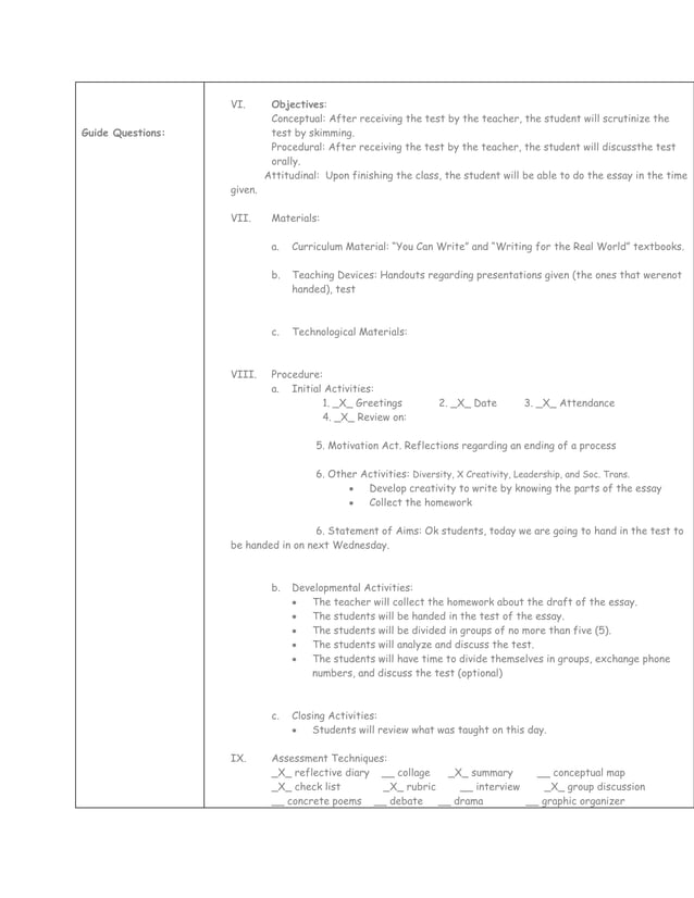 Lesson plan march 21 | DOCX | Educational Assessment | Education