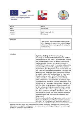 Lesson plan Maths Turkey | DOCX