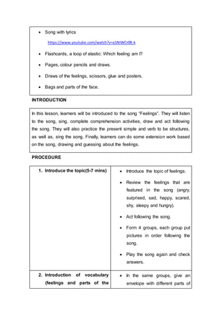 Lesson Plan and mini-class on songs | DOC | Primary Education | Education