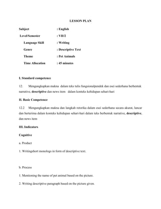 Lesson Plan for Writing Skill (descriptive) | DOCX | Homework and Study ...