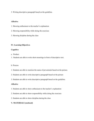 Lesson Plan for Writing Skill (descriptive) | DOCX | Homework and Study ...