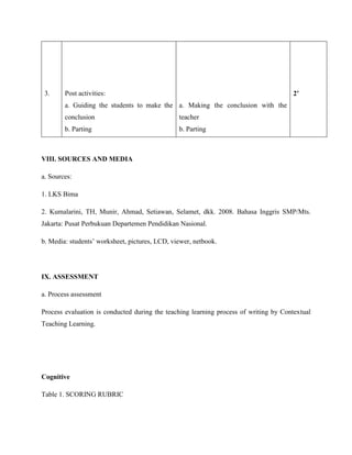 Lesson Plan for Writing Skill (descriptive) | DOCX | Homework and Study ...