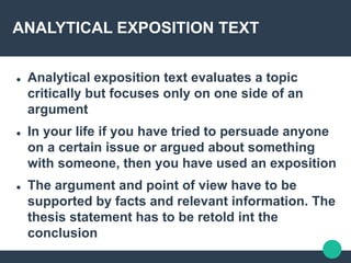 how to analyze an Analytical exposition text | PPTX
