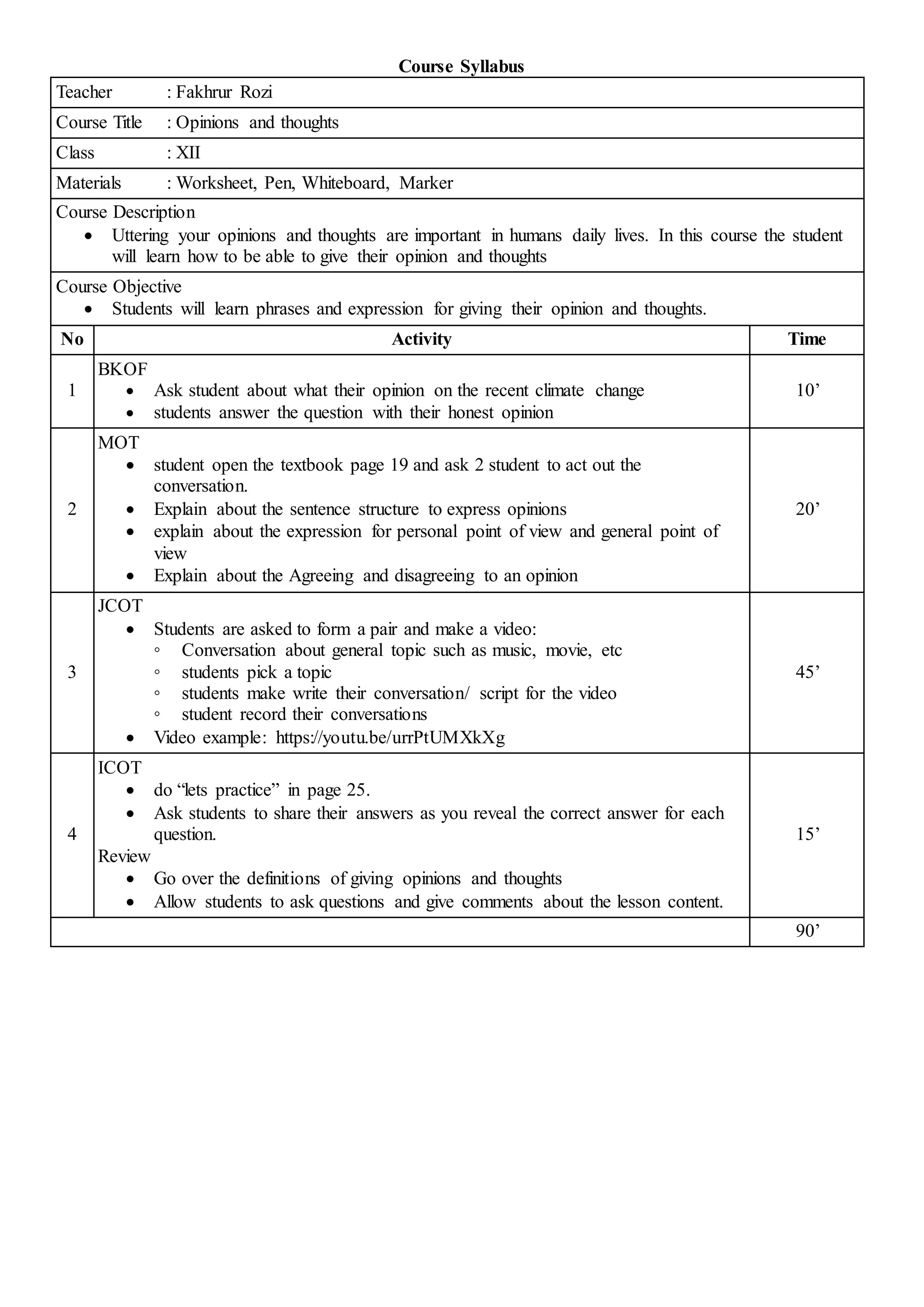 Course syllabus lesson plan 1 | DOCX