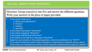 Lesson Plan Multimodal Text of Aerhon John Balas | PPTX