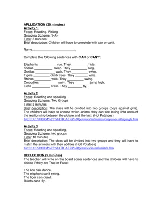 Lesson plan nº 1can can't | DOC