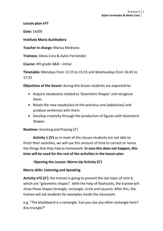 Lesson plan nº7 cora&fernandez | PDF