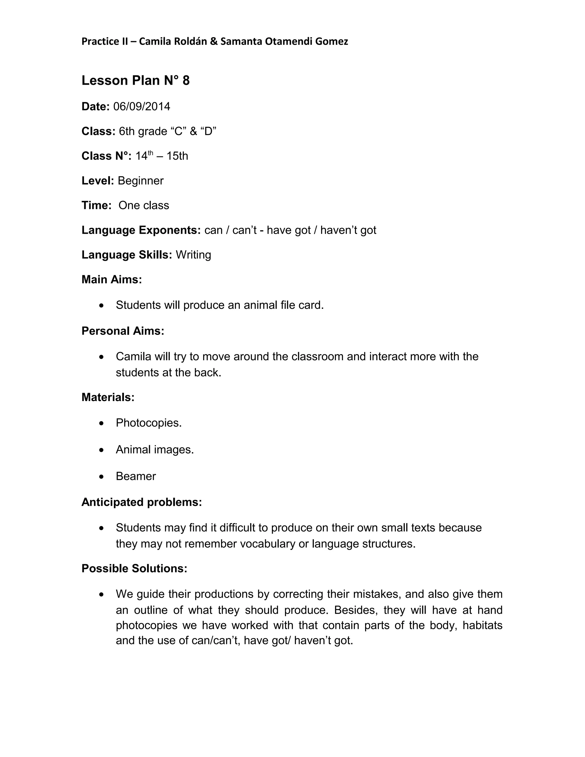 Lesson Plan N° 8 | DOC