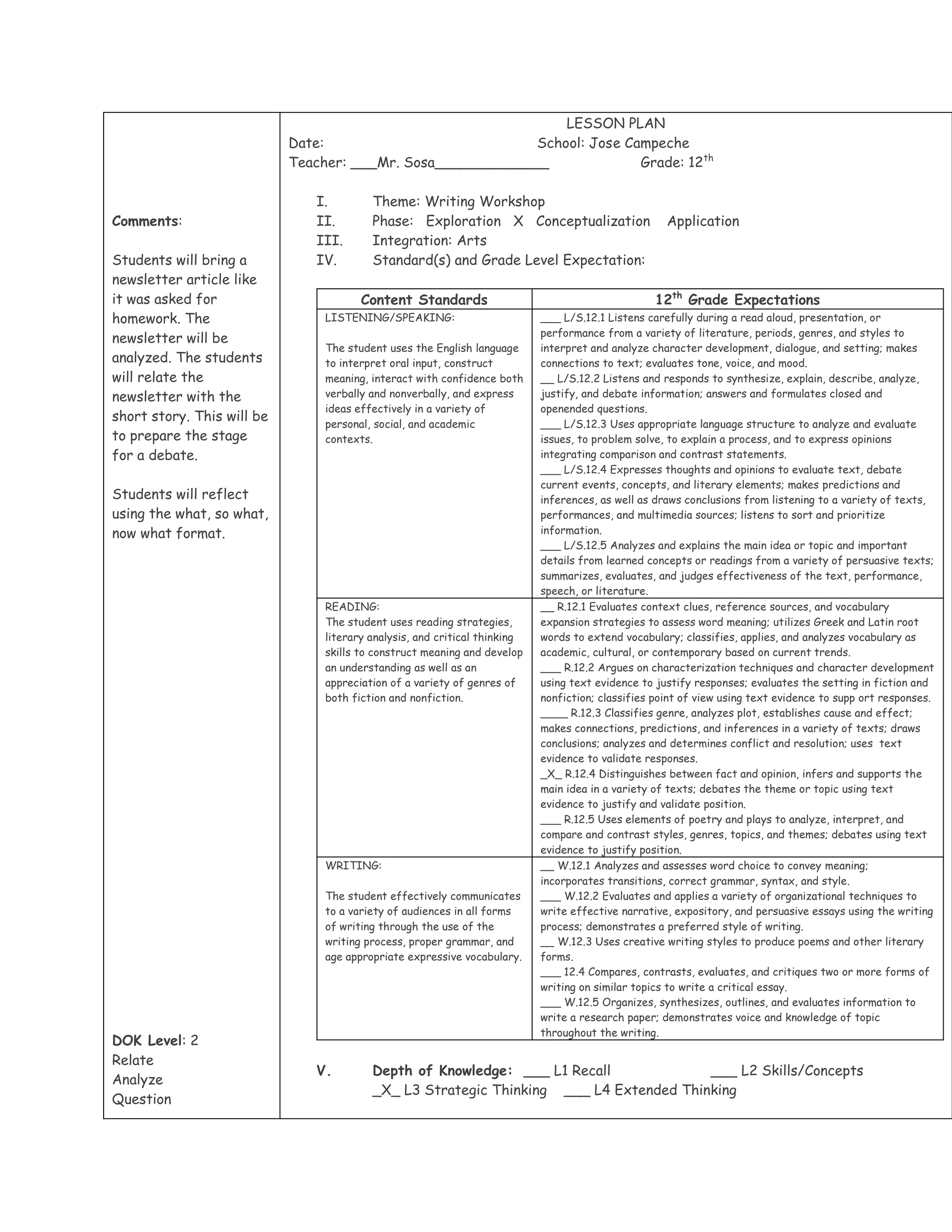 Lesson plan newsletter article | DOCX