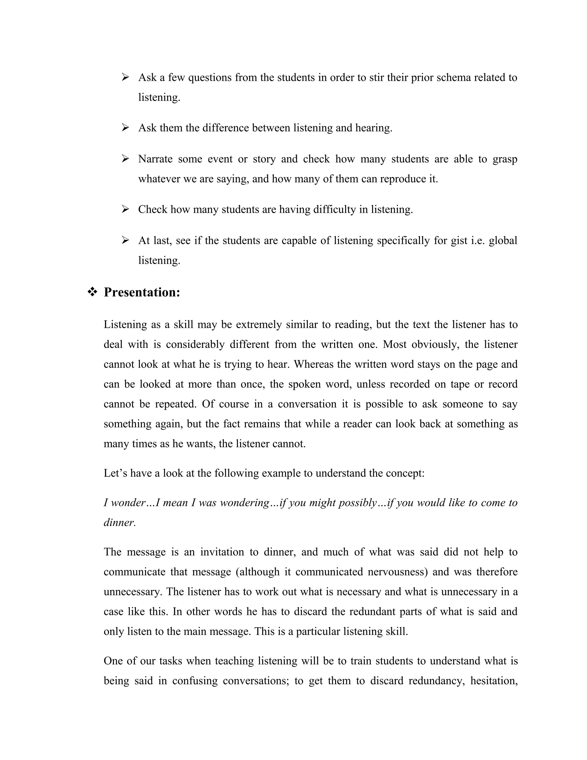 A LESSON PLAN ON LISTENING SKILLS | DOC