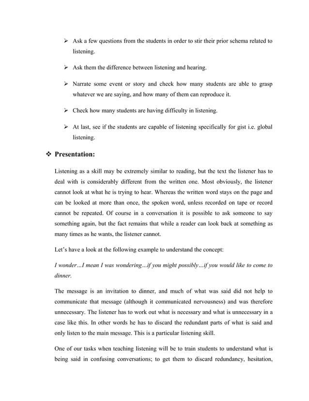 A LESSON PLAN ON LISTENING SKILLS | DOC