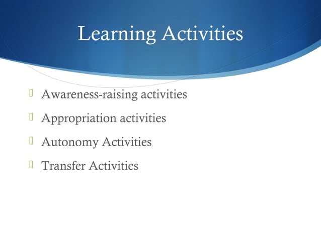 Lesson Planning in Adult ESL - Types of Learning Activities | PPT