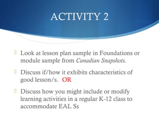 Lesson Planning in Adult ESL - Types of Learning Activities | PPT