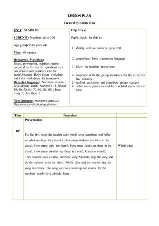 Lesson plan numbers 2 kubra | DOCX