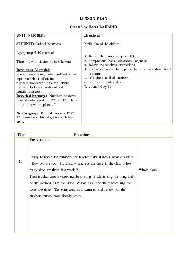 Lesson Plan Numbers 3 4 Lesson Plan Numbers 3 4