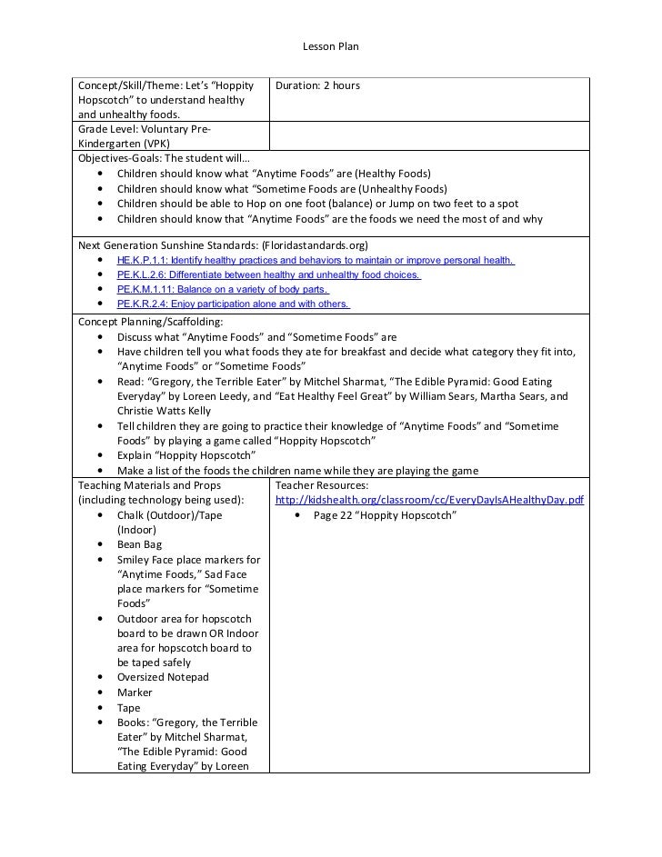 Lesson Plan Nutrition Hoppity Hopscotch Lesson Plan Nutrition Hoppity Hopscotch