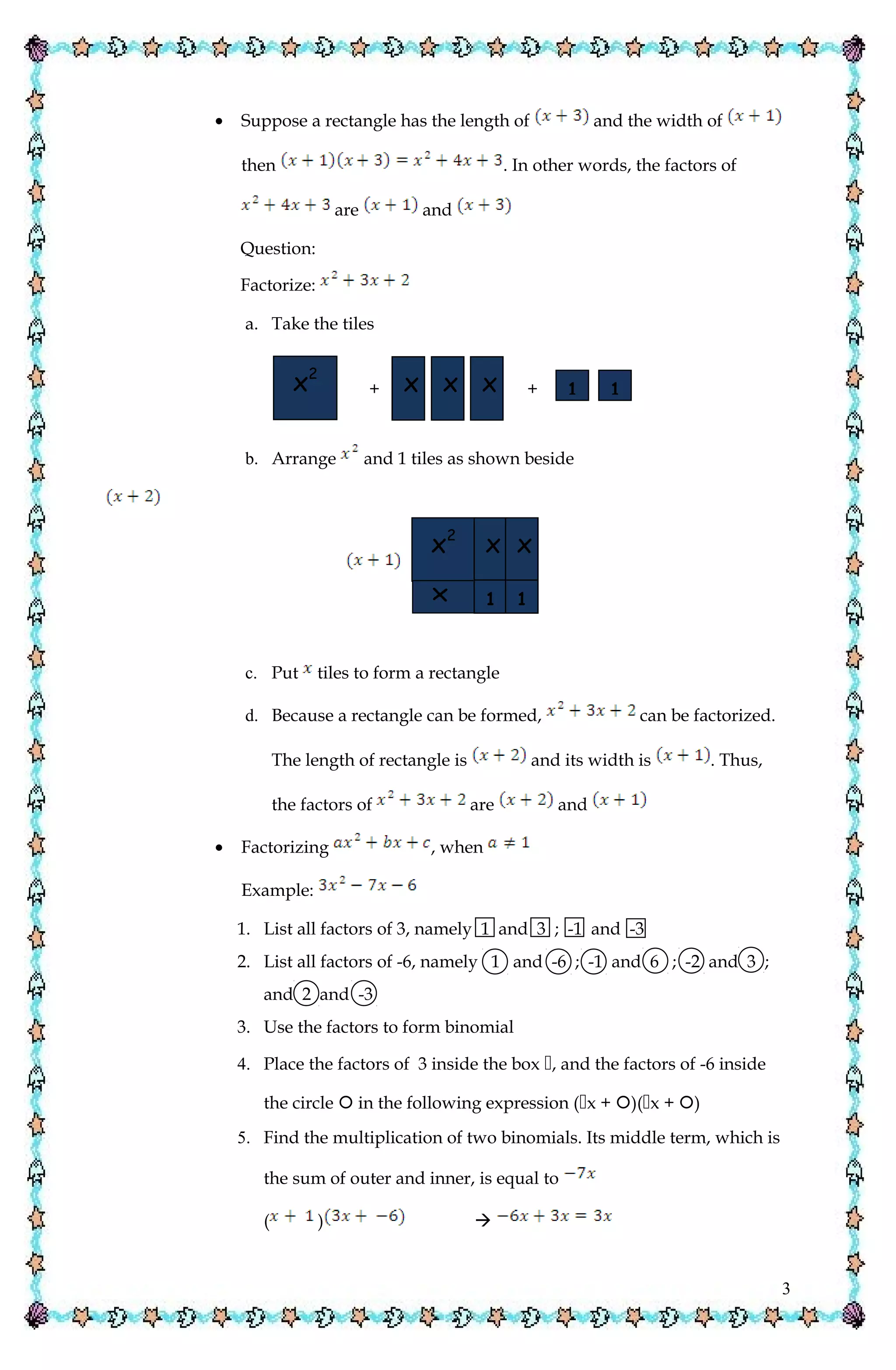 Lesson plan of algebraic factorization | DOC
