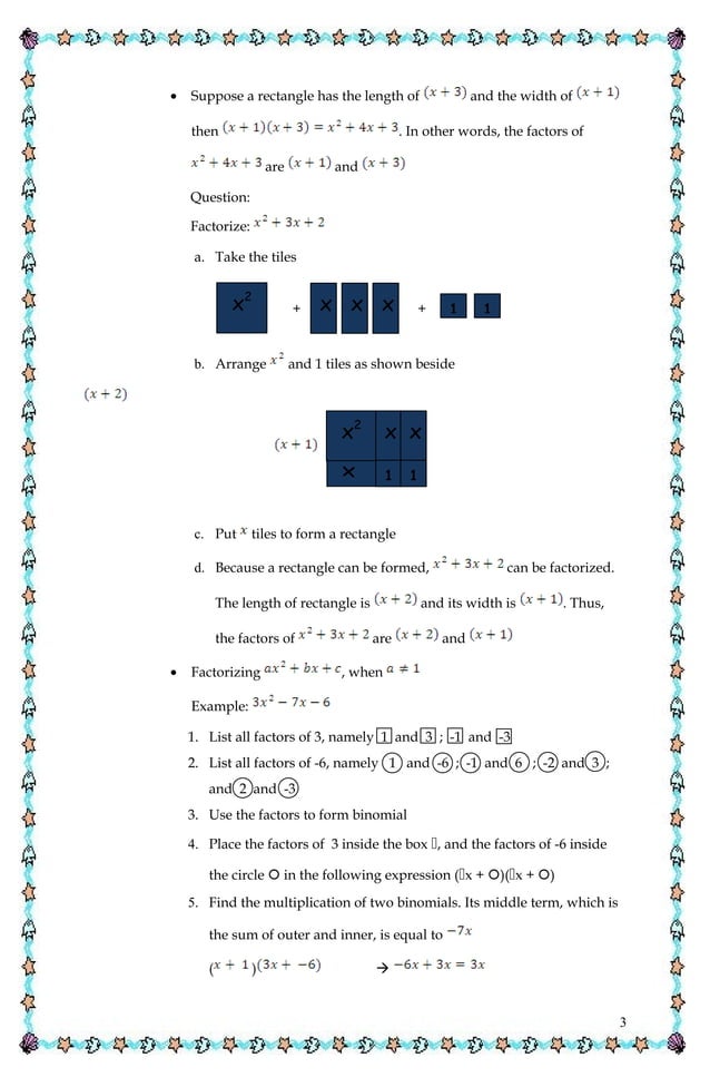 Lesson plan of algebraic factorization | DOC | Homework and Study | Education