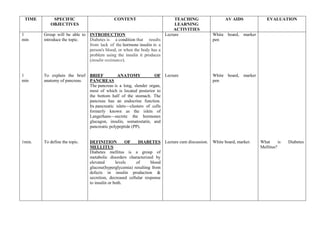 Lesson plan of DIABETES MELLITUS | PDF