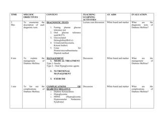 Lesson plan of DIABETES MELLITUS | PDF