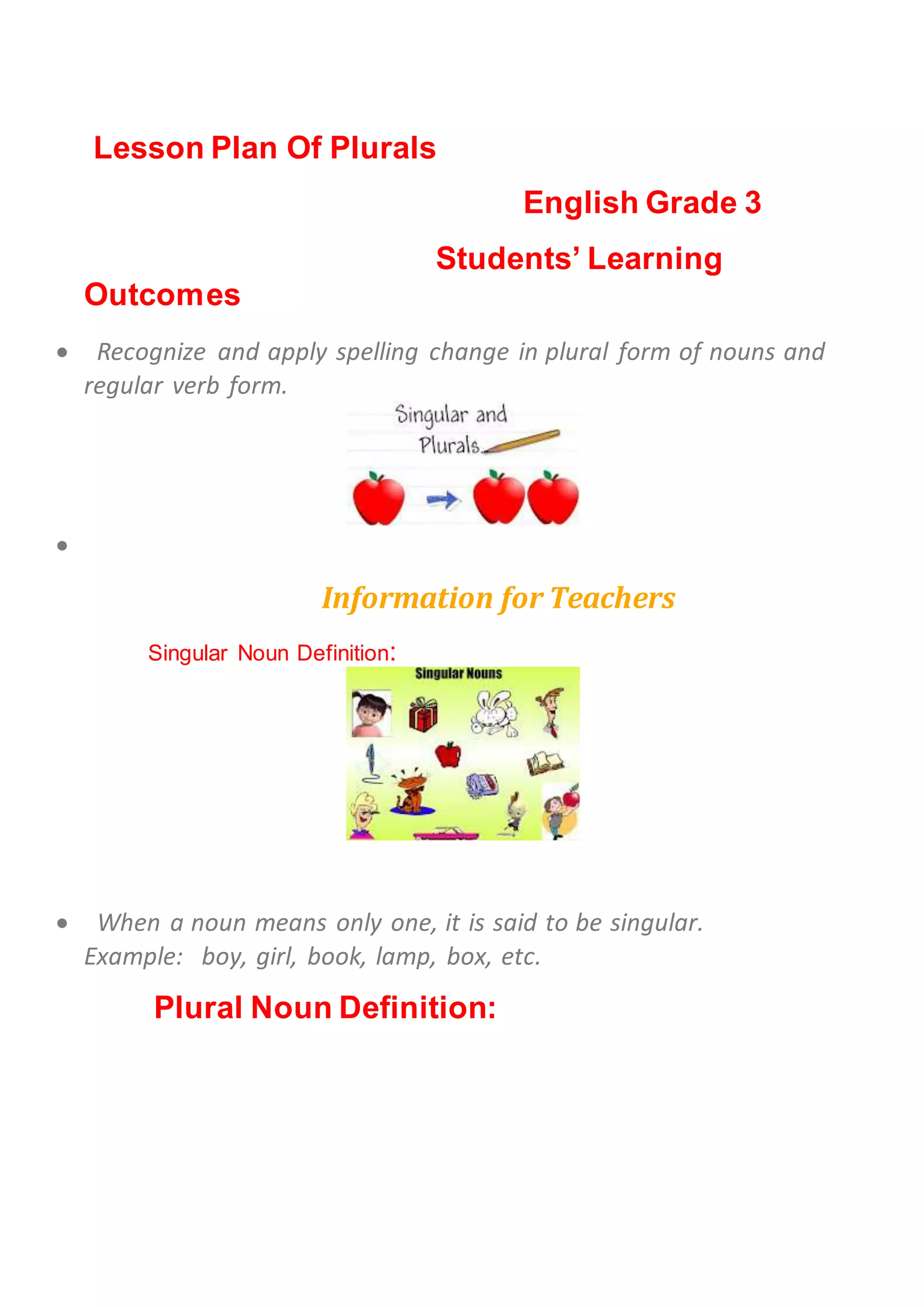Lesson plan of plurals | DOCX