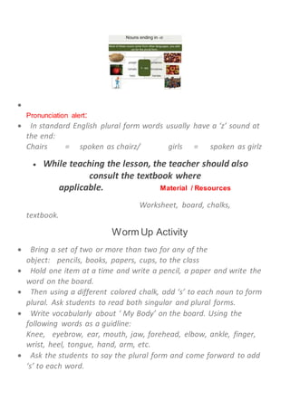 Lesson plan of plurals | DOCX