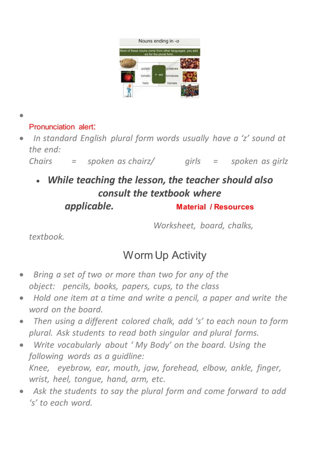 Lesson plan of plurals | DOCX