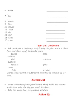 Lesson plan of plurals | DOCX