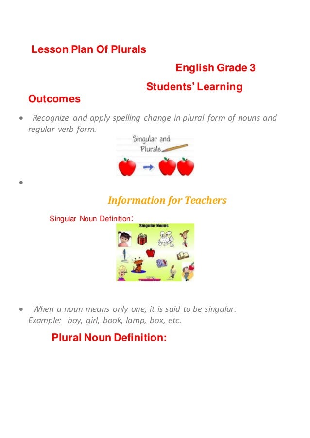 Lesson Plan Of Plurals Lesson Plan Of Plurals