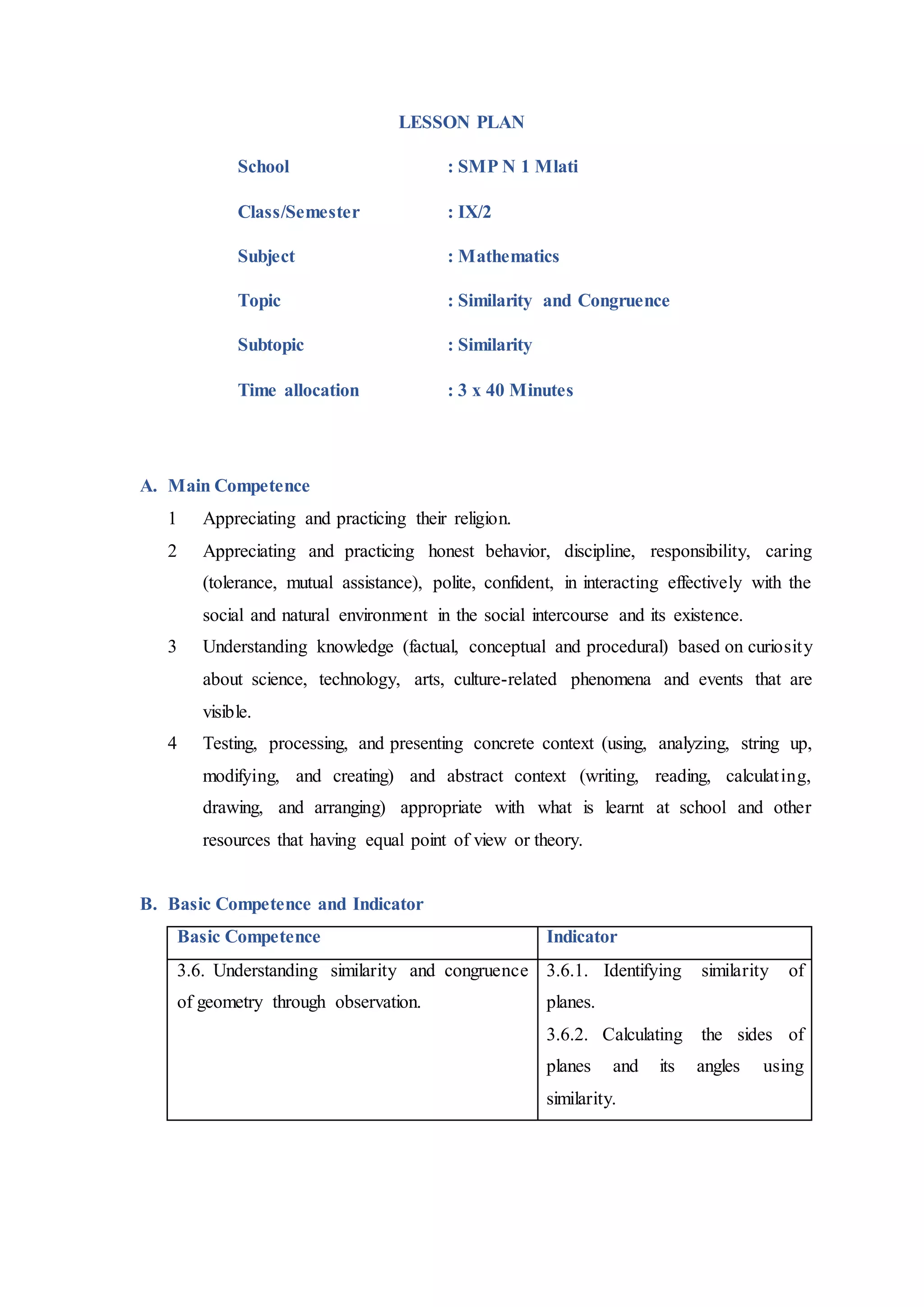 Lesson plan of similarity | PDF
