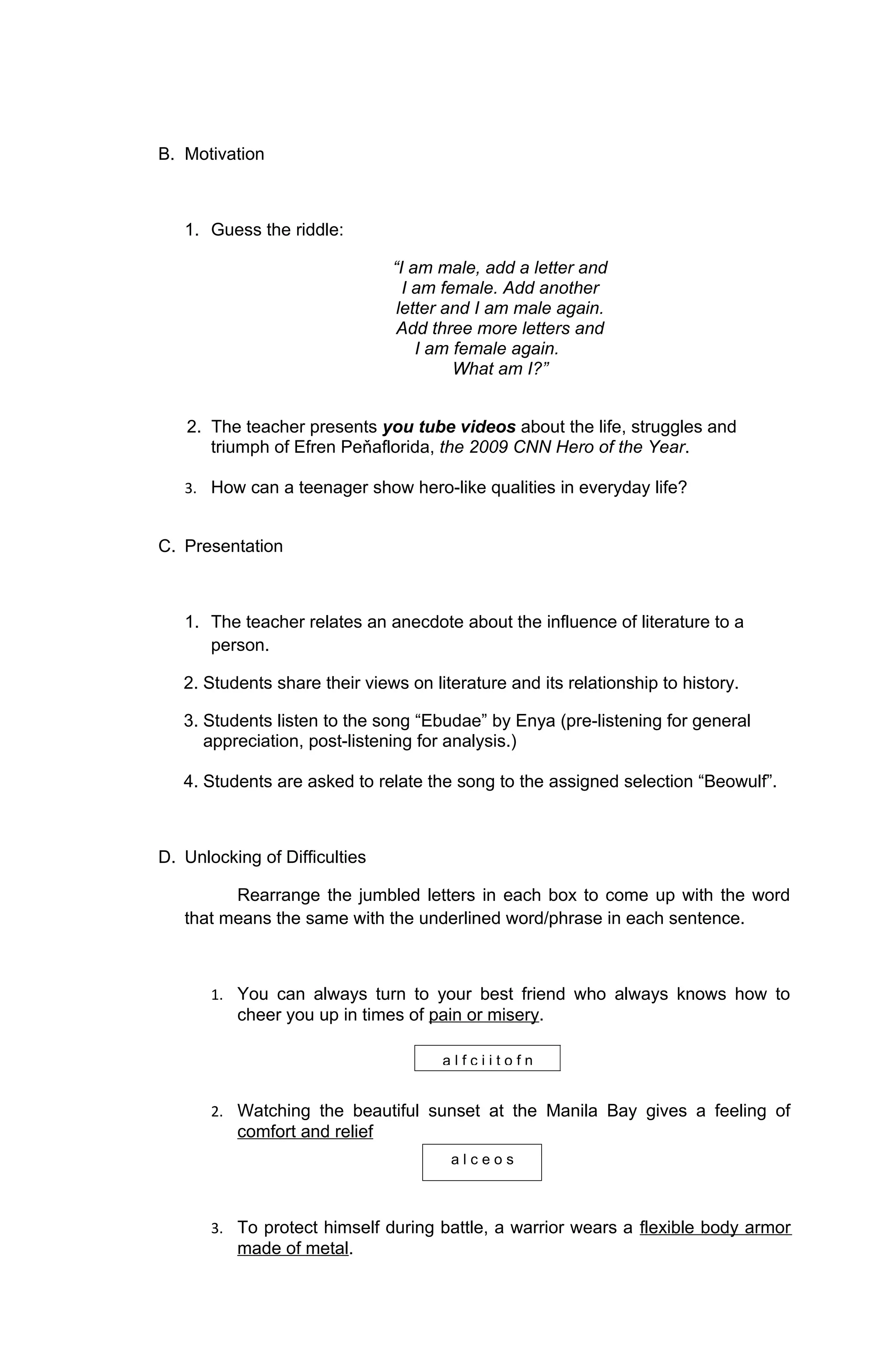 Lesson Plan On Beowulf | DOC