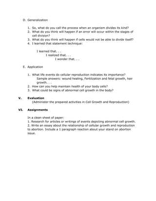 Lesson plan on cell growth and reproduction | DOCX